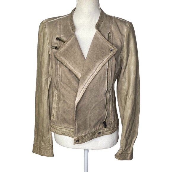 blanc noir | Jackets & Coats | Blanc Noir Womens Denim Jacket Size Medium Khaki Faux Leather ...